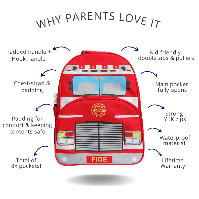 Fire Truck Kids Backpack – Fun Toddler School Bag